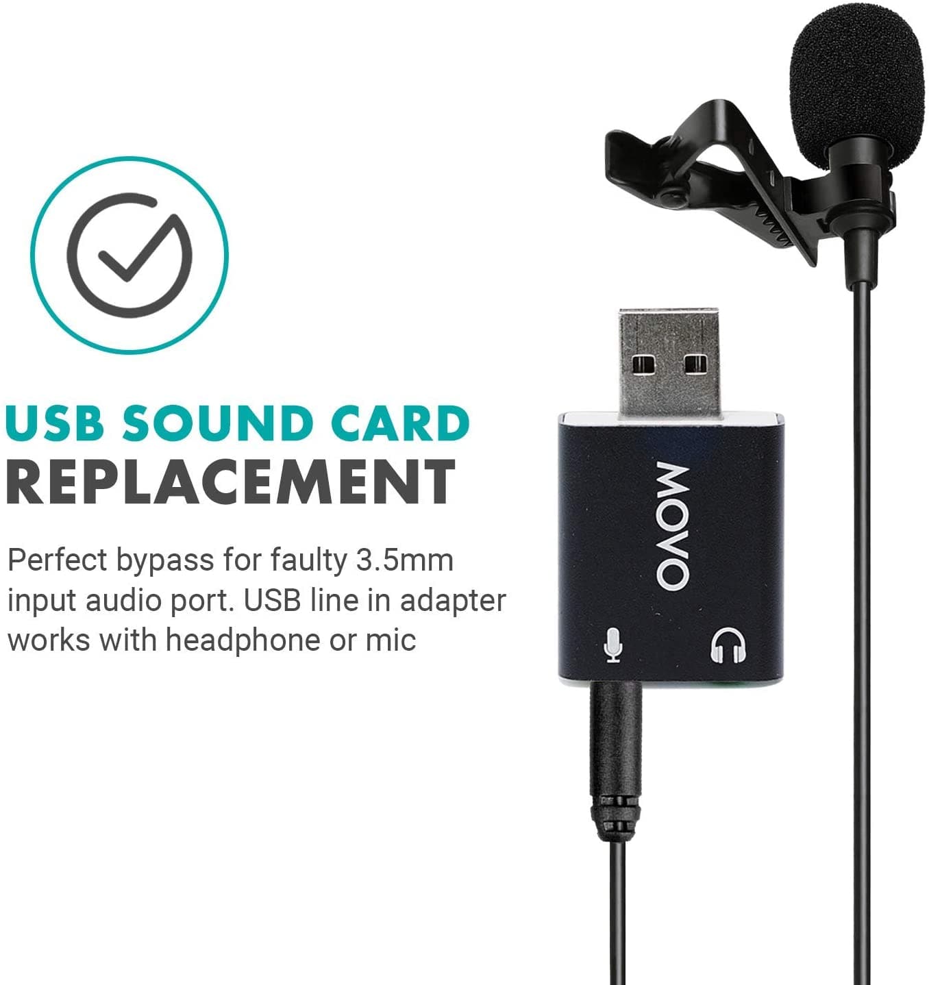 USB-AC | External USB Stereo Sound Card Adapter for PC & Mac | Movo
