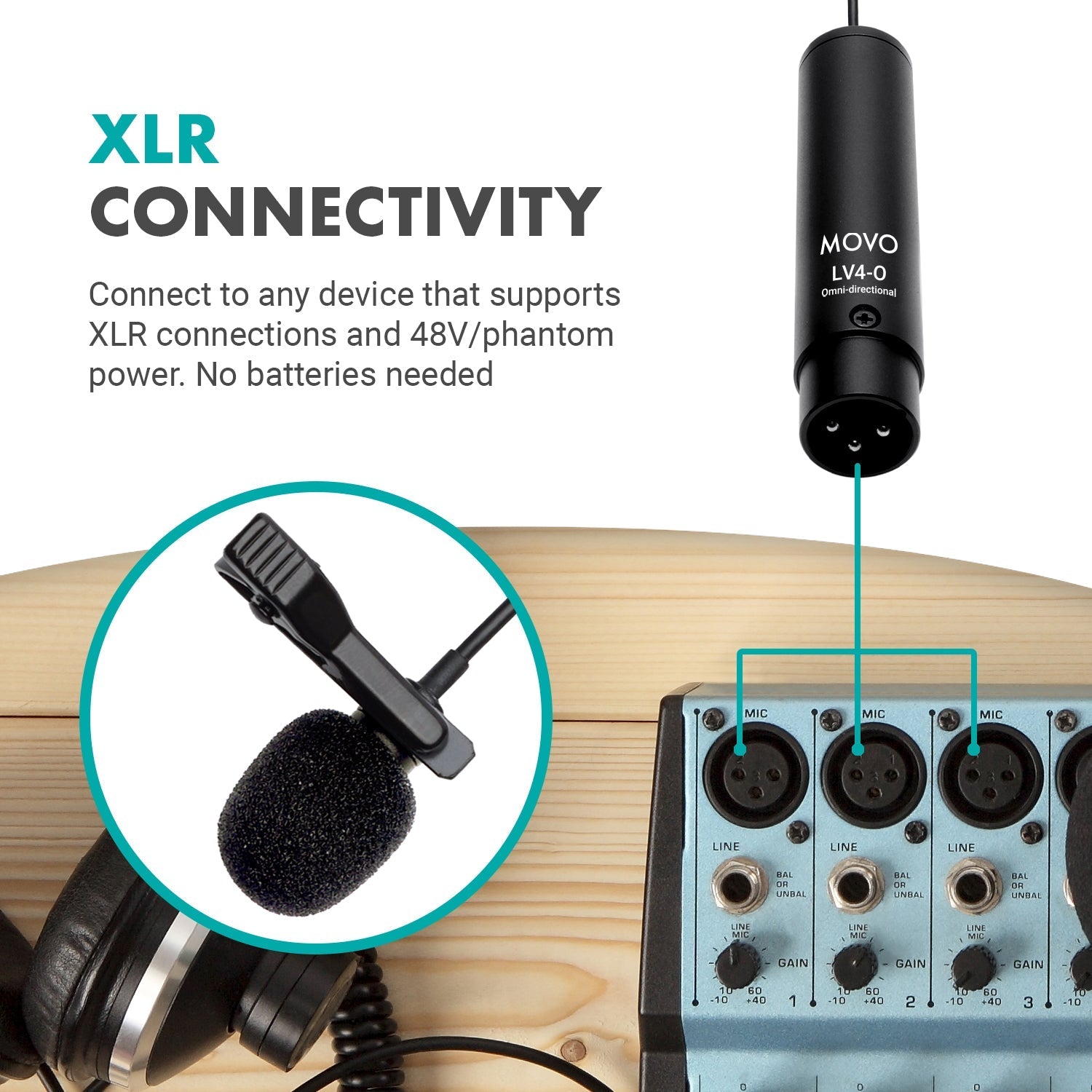 Movo LV4 | Lavalier Mics with XLR Connector Set